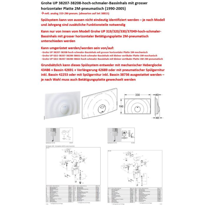 Grohe UP 38207-38208-BVV-hoch-pneumatisch-2M mit grosser horizontaler ...